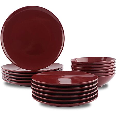 Amazon Basics 18-Piece Stoneware Dinnerware Set (Cranberry) $16.50 ...