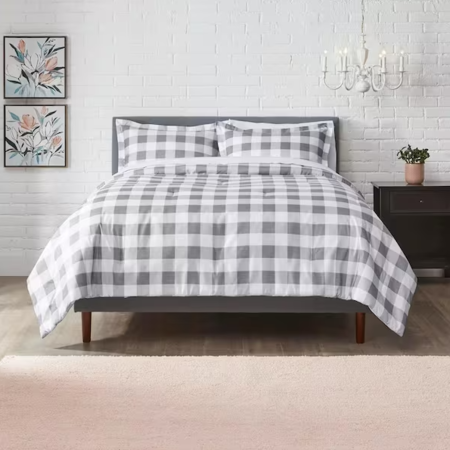 StyleWell Comforter Sets: Tatefield Stone Gray Reversible Gingham (Twin ...