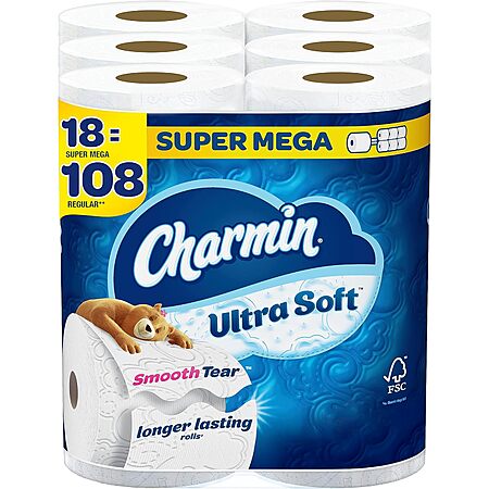 Charmin Ultra Soft / Strong: 18-Ct Super Mega Rolls + 18-Ct Mega Rolls ...