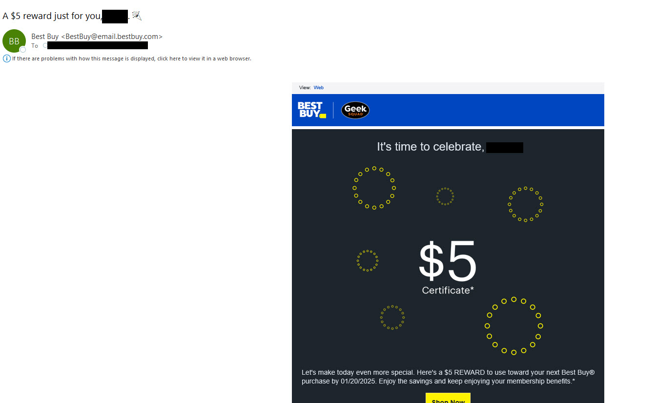 $5 Best Buy Reward Certificate (Or More) - Check Your E-mail - YMMV