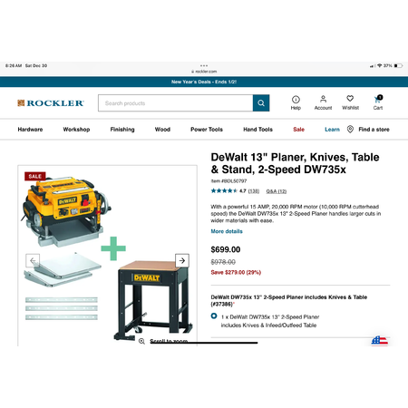 Dewalt 735X planer, extra knives, infeed/out feed tables with mobile ...