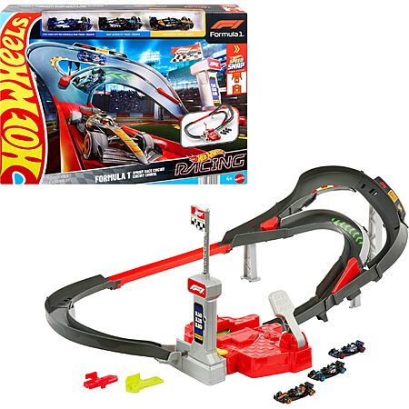 Hot Wheels Toy Car Track Set, 3 Formula 1 Die-Cast Vehicles in 1:64 ...