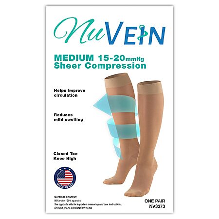 NuVein Sheer Compression Stockings, 15-20 mmHg Support, Knee High ...