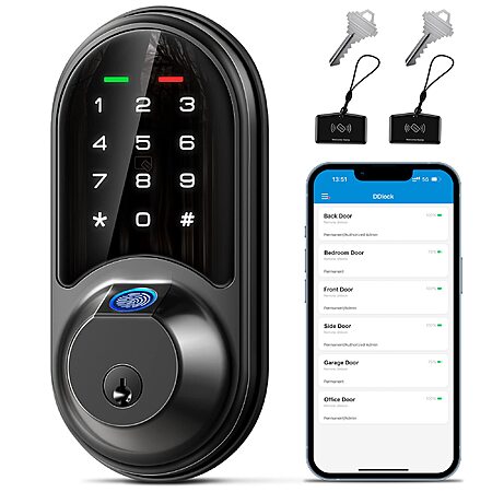 Veise RZ07 Fingerprint Smart Lock, 7-in-1 Smart Locks for Front Door ...