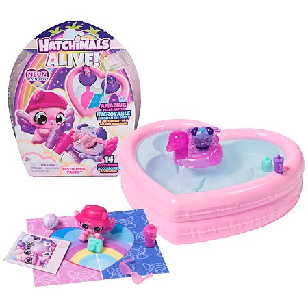Hatchimals Alive, Neon Rainbow Bestie Pool Party with 2 BFF Figures in ...