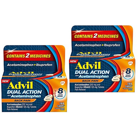 144-Count Advil Dual-Action Back Pain Caplets (250mg Ibuprofen + 500mg ...