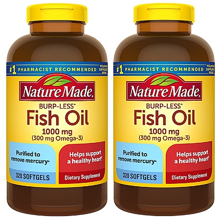 320-Count Nature Made Burp-Less Fish Oil 1000mg Softgels - 2023-07-07