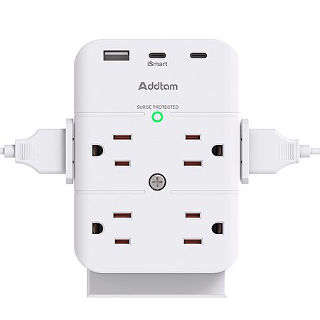 Addtam 8-Outlet Power Strip/Surge Protector Extender w/ 3 USB Ports ...