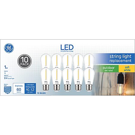 10-Pack GE LED Replacement String Light S14 Bulbs (Soft White, Medium ...