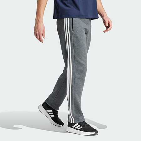 adidas Men's Essentials 3-Stripes Open Hem Fleece Pants (Dark Grey ...