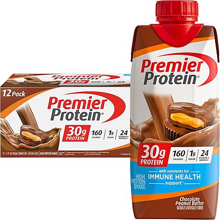 24-Pack 11-Oz Premier 30g Protein Shake (Chocolate Peanut Butter) + $10 ...