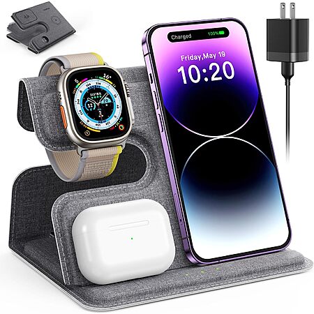 Prime Members: Jargou 3-in-1 Fabric Foldable Wireless Charging Station ...