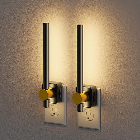 2-Pk JandCase Dimmable LED Wall Plug Night Lights w/ Light Sensor: Gold ...