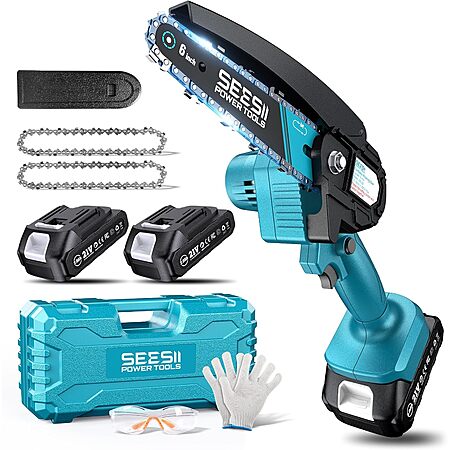Prime Members: 6" Seesii Mini Cordless Electric Hand Chainsaw w/ 2x 21V ...