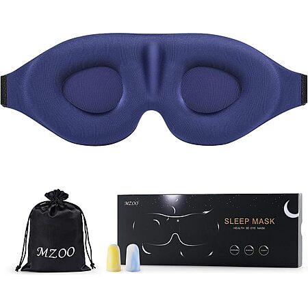 MZOO Luxury 3D Blackout Sleep Eye Mask w/ Adjustable Strap (Blue ...