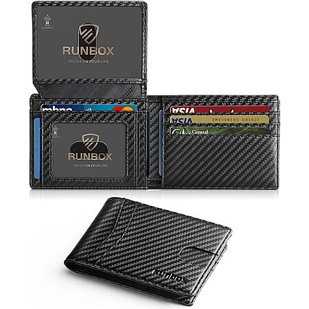 RUNBOX Men's Slim RFID Wallet w/ 2 ID Window (Carbon Black) - 2025-10-16