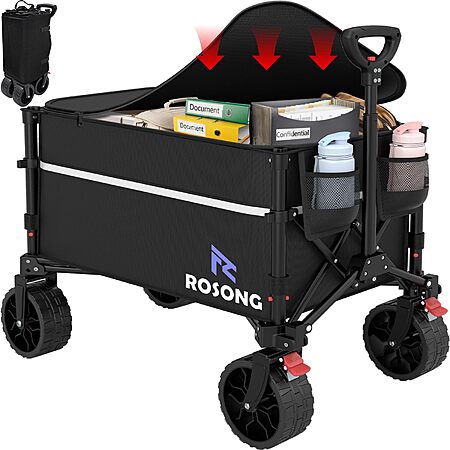 Rosong Collapsible Foldable Wagon Utility Cart Heavy Duty Wheels w/ 250 ...