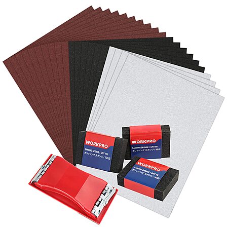 WorkPro Sandpaper Pack, 24 sheets, 9 x11", 80-600 Assorted Grit w ...