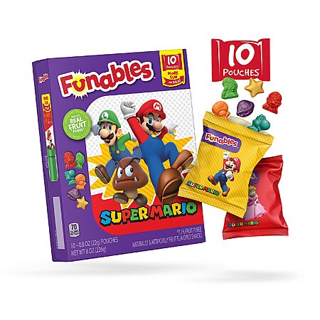 $1.84 /w S&S: Funables Fruit Snacks, Super Mario Shaped Fruit Flavored ...