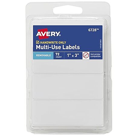 72-Count Avery Multi-Use Non-Printable Removable Labels (1" x 3", White ...