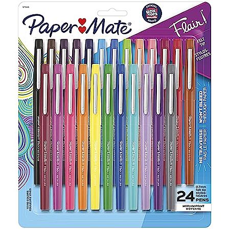 $13.29 (Prime Members): 24-Count Paper Mate Felt Tip Pens Flair Marker ...