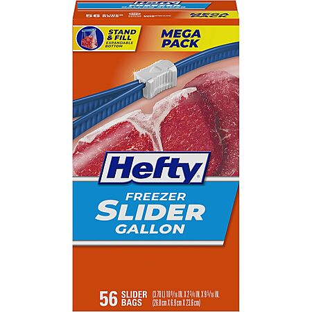 56-Count 1-Gallon Hefty Slider Freezer Storage Bags - 2025-08-24