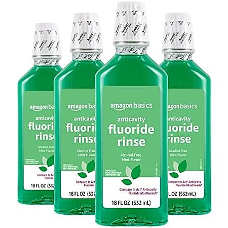 4-Pack 18-Ounce Amazon Basics Alcohol Free Fluoride Rinse (Mint) - 2025 ...