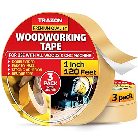 3-Pack Trazon 1" x 120' Double Sided Woodworking Tape - 2025-11-20