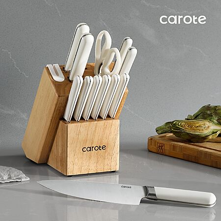 Amazon CAROTE 14 piece Full Tang Stainless Steel Knife Block Set with ...
