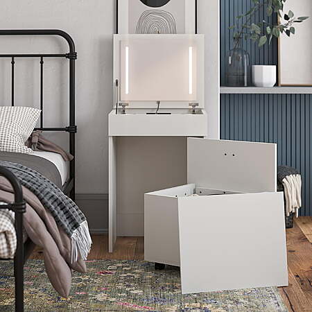 Ameriwood Home Compact 3-in-1 Vanity Set, Makeup Storage Desk & Stool ...