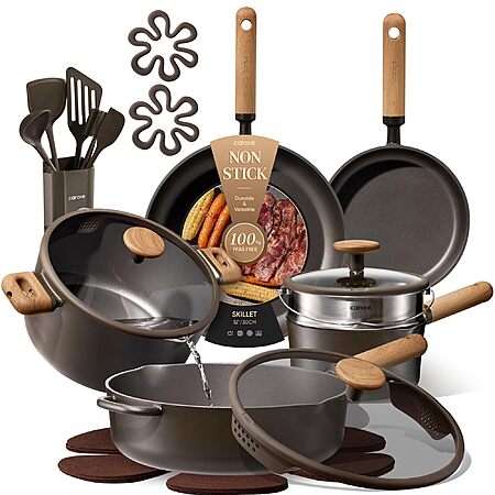 $43 AMZ PRIME ONLY CAROTE Pots and Pans Set Non Stick, 21PCS with ...