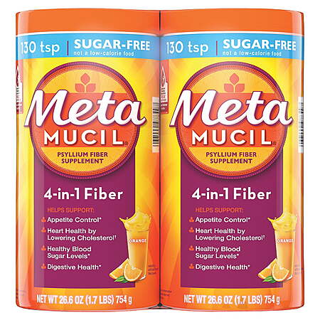 Metamucil Psyllium 4in1 Fiber Sugar-Free Powder, Orange, 26.6 oz., 2 pk ...