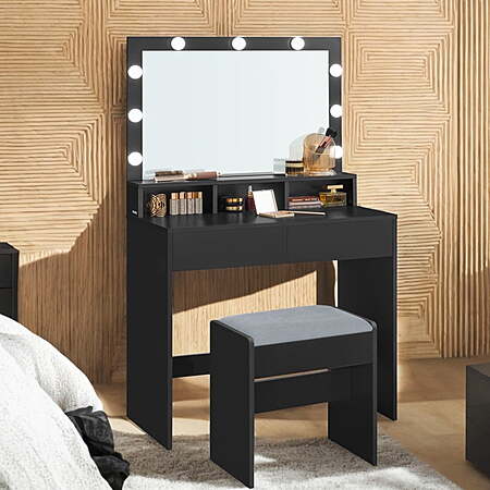 LEDREM Modern Makeup Vanity Desk w/9 Dimmable LED Lights, Storage ...