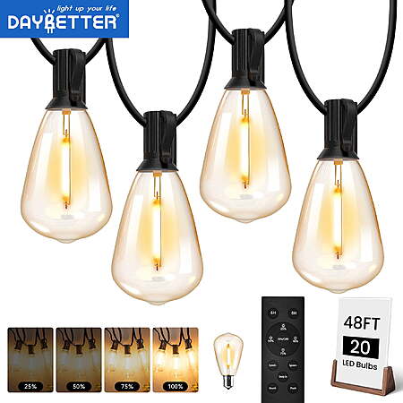 DAYBETTER ST38 Outdoor String Lights, 48ft Connectable Patio Lights w ...