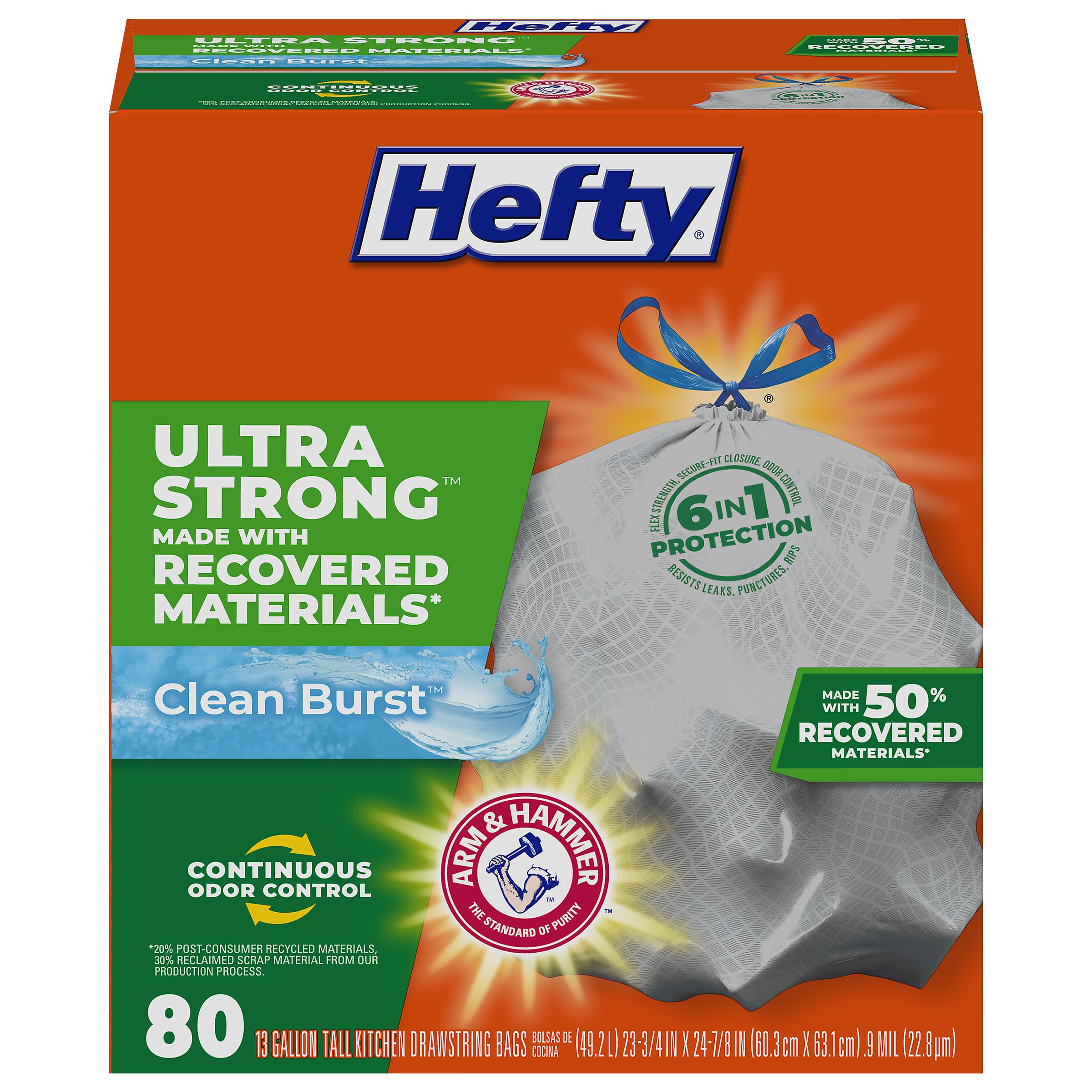 80-Count 13-Gallon Hefty Ultra Strong Made with 50% Recovered Materials ...