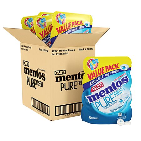 4-Pack 120-Count Mentos Pure Fresh Sugar Free Gum (Fresh Mint) $16 ...
