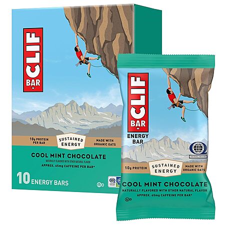 10-Pack 2.4-Oz CLIF Energy Bars (Cool Mint Chocolate w/ Caffeine ...