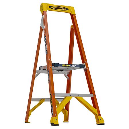 Werner 4' Fiberglass Platform Step Ladder (8' Reach Height) with 300 lb ...