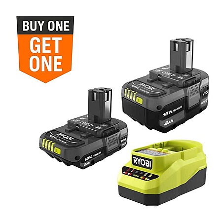 RYOBI ONE+ 18V Li-Ion Starter Kit (4Ah & 2Ah Batteries & Charger ...