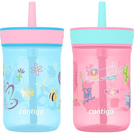 2-Pack 14-Ounce Contigo Leighton Kids Spill-Proof Water Bottle w/ Straw ...
