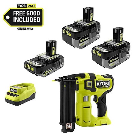 RYOBI ONE+ 18V HP Brushless Brad Nailer w/ 2x 4.0 Ah Batts, 2.0 Ah ...