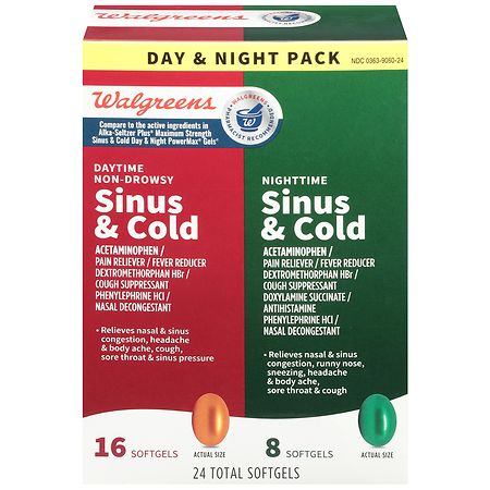 24-Count Walgreens Non-Drowsy Daytime and Nighttime Sinus & Cold ...