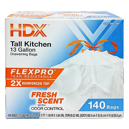 YMMV, 140 count, HDX FlexPro 13 Gallon Fresh Scent Tall Kitchen Trash ...