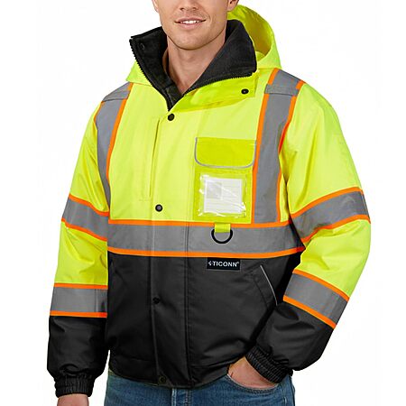 TICONN Waterproof Safety Bomber Jacket, Winter Rain Jacket Hi Vis ...