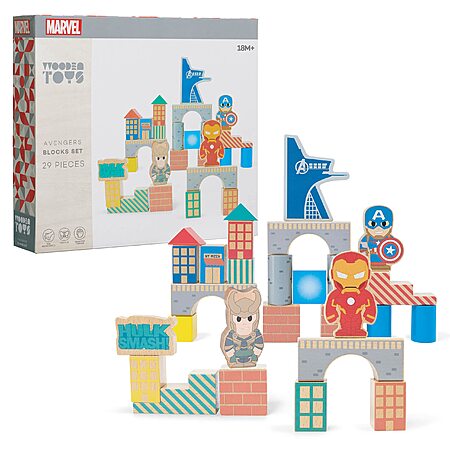 29-Piece Just Play Disney Marvel Wooden Toys Avengers Building Blocks ...