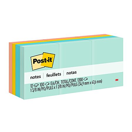 12-Pads 1 3/8" x 1 7/8" Post-it Notes Note Pads (Beachside Cafe ...