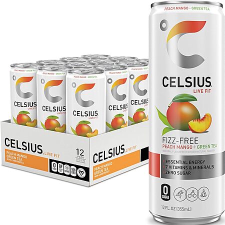 Prime: 12-Pack 12-Oz Celsius Sugar Free Energy Drink (Peach Mango Green ...