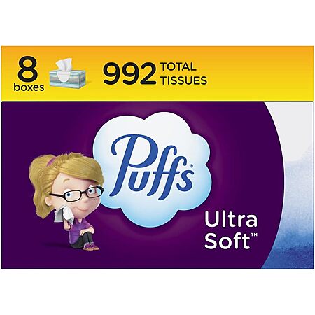Puffs Ultra Soft, 124 pack of 8 (992 total), $12.82 (or less) with S&S ...