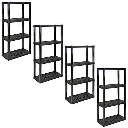 4-Pack Hyper Tough 4-Tier Plastic Shelves (Black, 30" x 14" x 57 ...