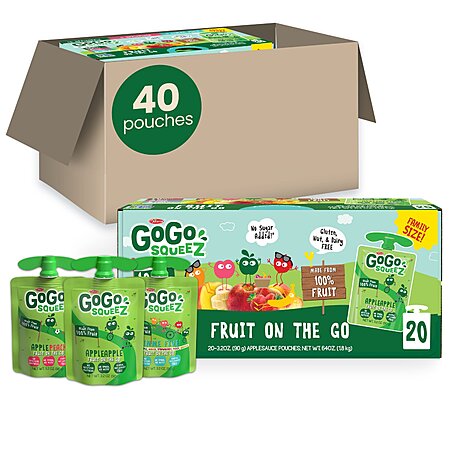40-Count GoGo Squeez Fruit on the Go Snack Pouches (Various Flavors ...